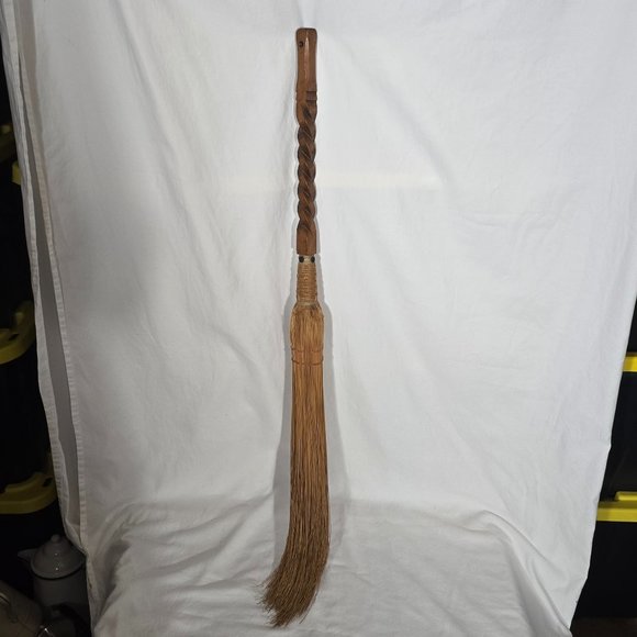 Vintage | Accents | Rare Vintage Hearth Broom Carved Handle Braided ...